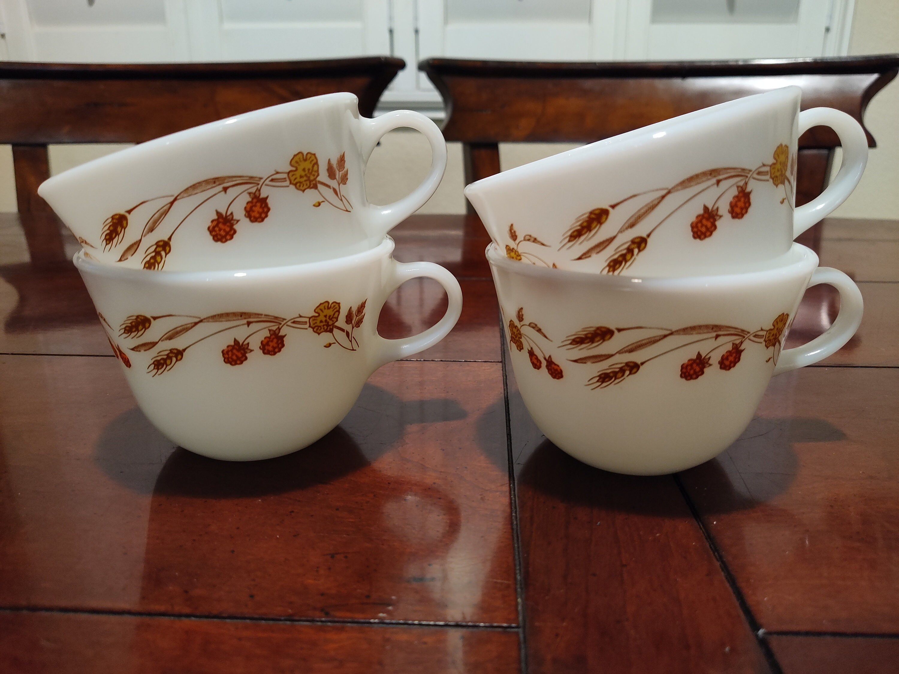 1960s Vintage Milk Glass Pyrex Set of 4 Orange Brown Flower Harvest ...