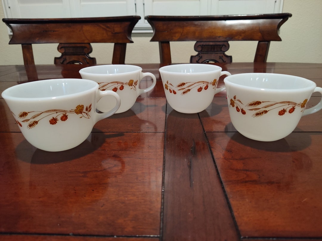 1960s Vintage Milk Glass Pyrex Set of 4 Orange Brown Flower Harvest ...