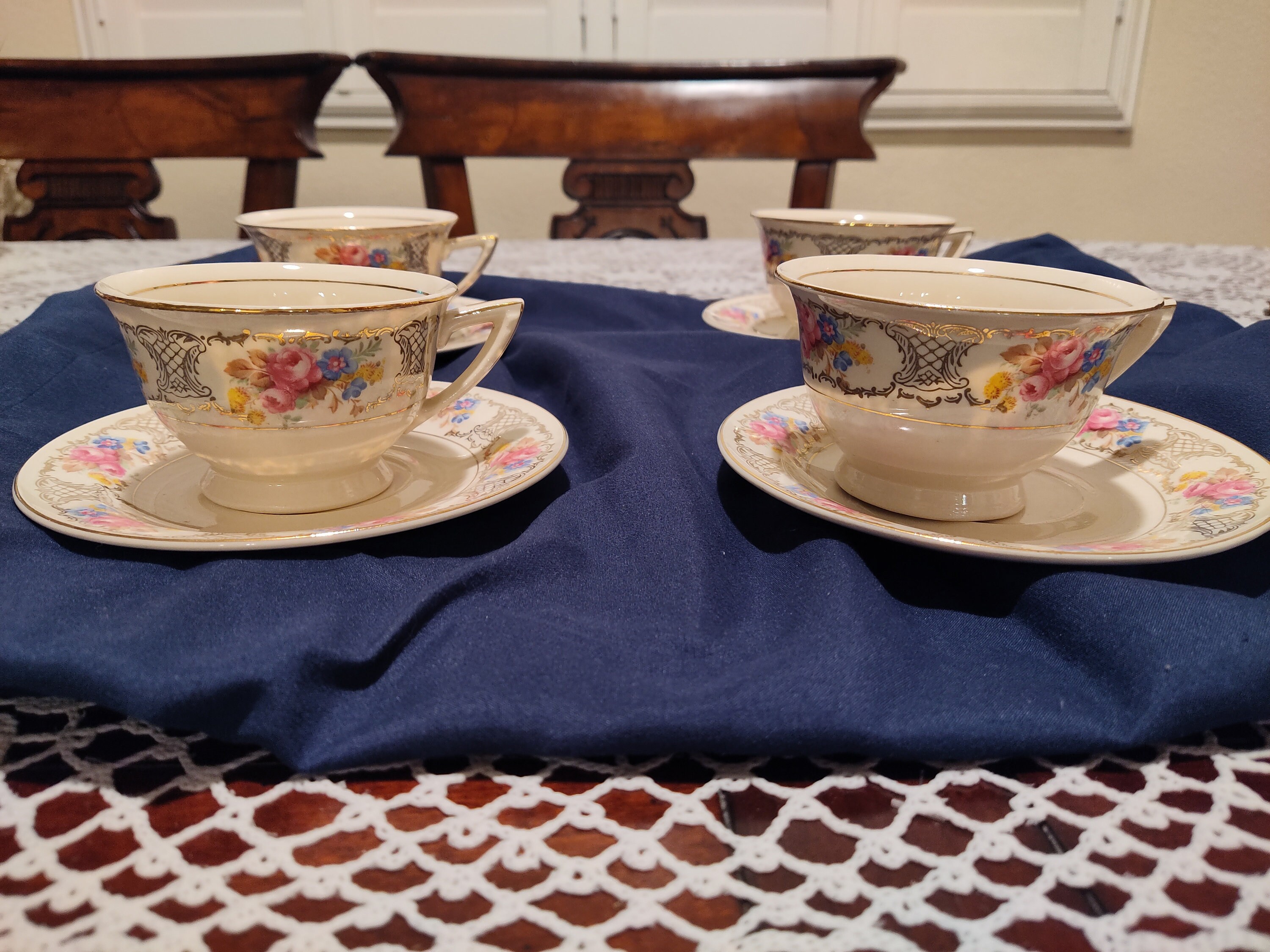 4 Vintage Edwin M Knowles China Co. Hostess Gold Trimmed and Flower Tea ...