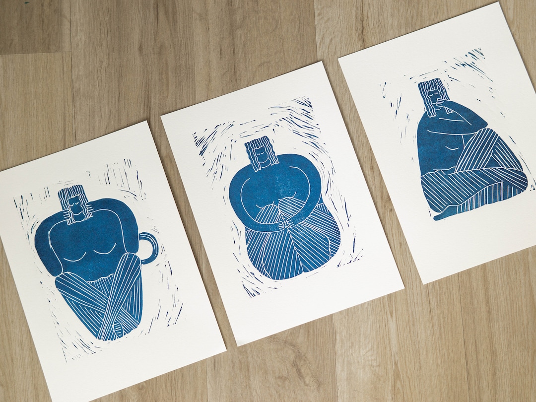 Original Linocut Print Series linocut Figure // Hand Printed // A4 - Etsy