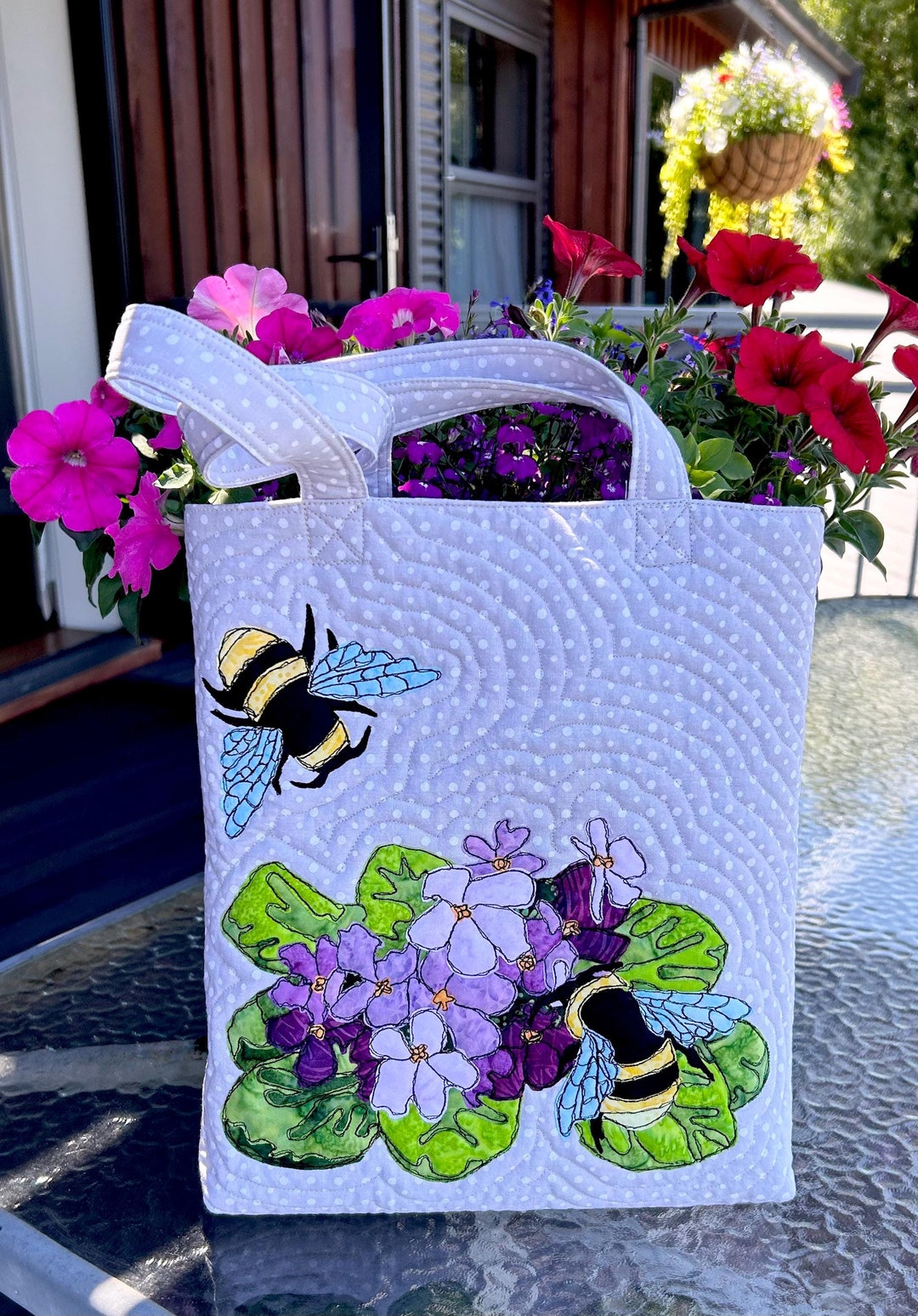 Violet & Bee Appliqué Tote Bag Pattern: Raw-edge Project (PDF Pattern ...