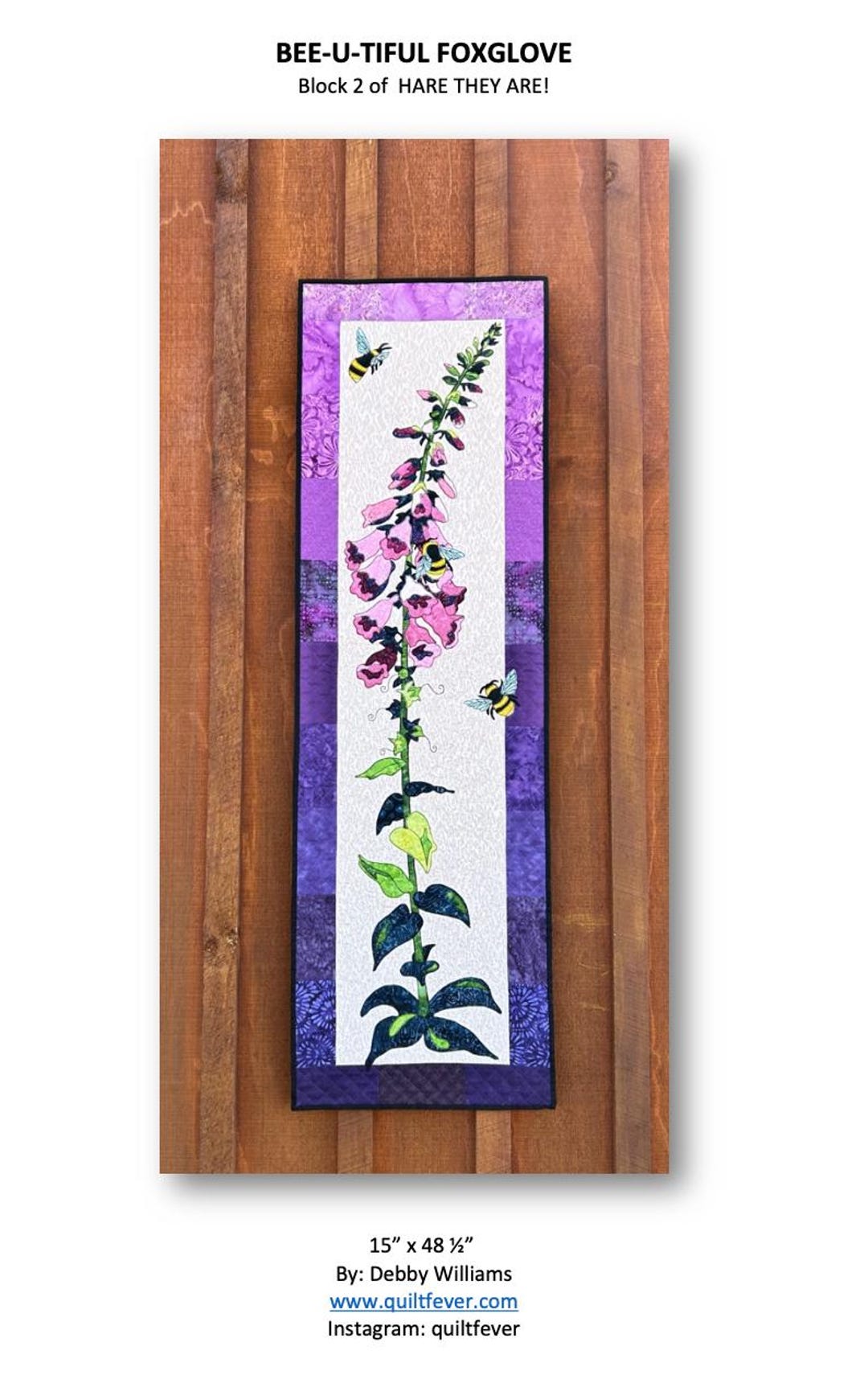 Block 2 - HARE THEY ARE! Pdf Quilt Pattern: "bee-u-tiful Foxglove" Created With Raw Edge ...