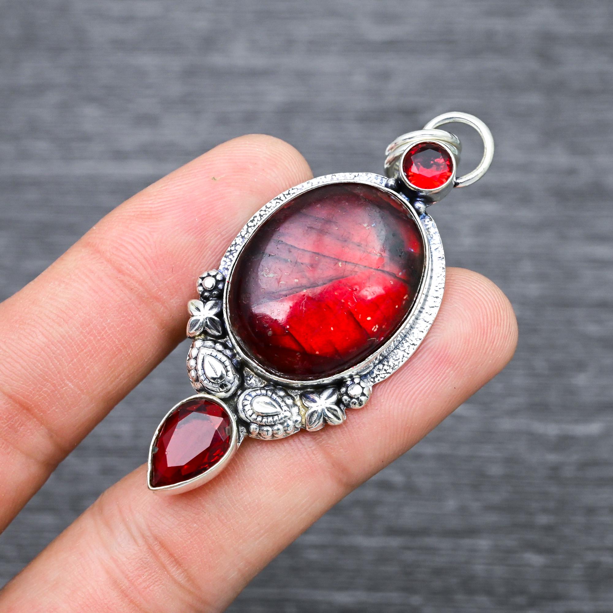 Red Flash Labradorite Silver Pendant: 925 Sterling Gemstone Jewelry - Etsy