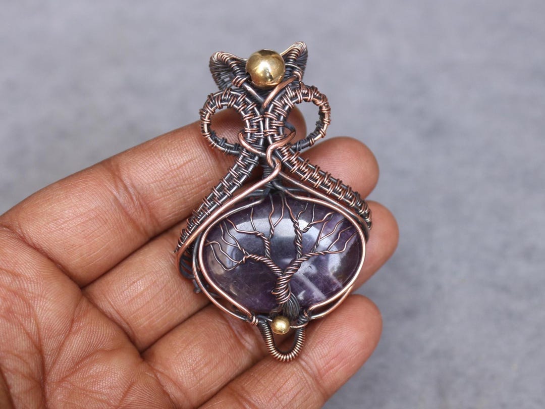 Handmade Copper Wire Wrap Tree of Life Amethyst Pendant: Boho Jewelry ...