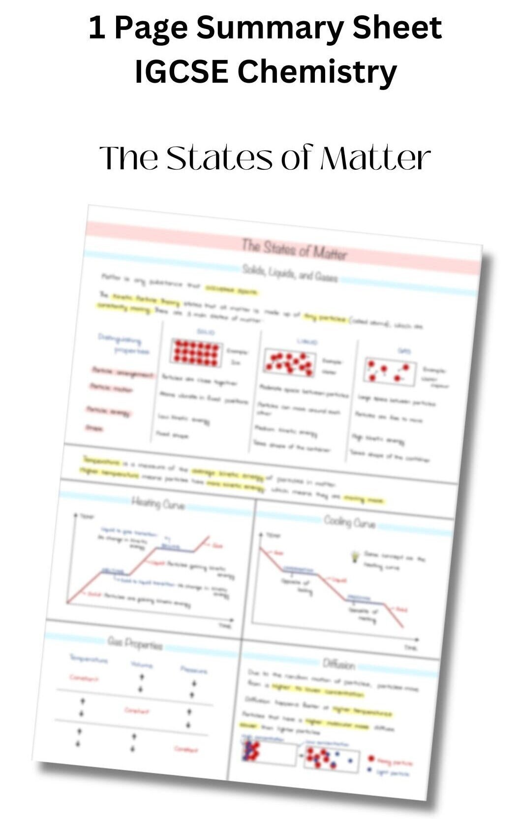 States of Matter Chemistry Notes Handwritten Summary Sheet Handout ...