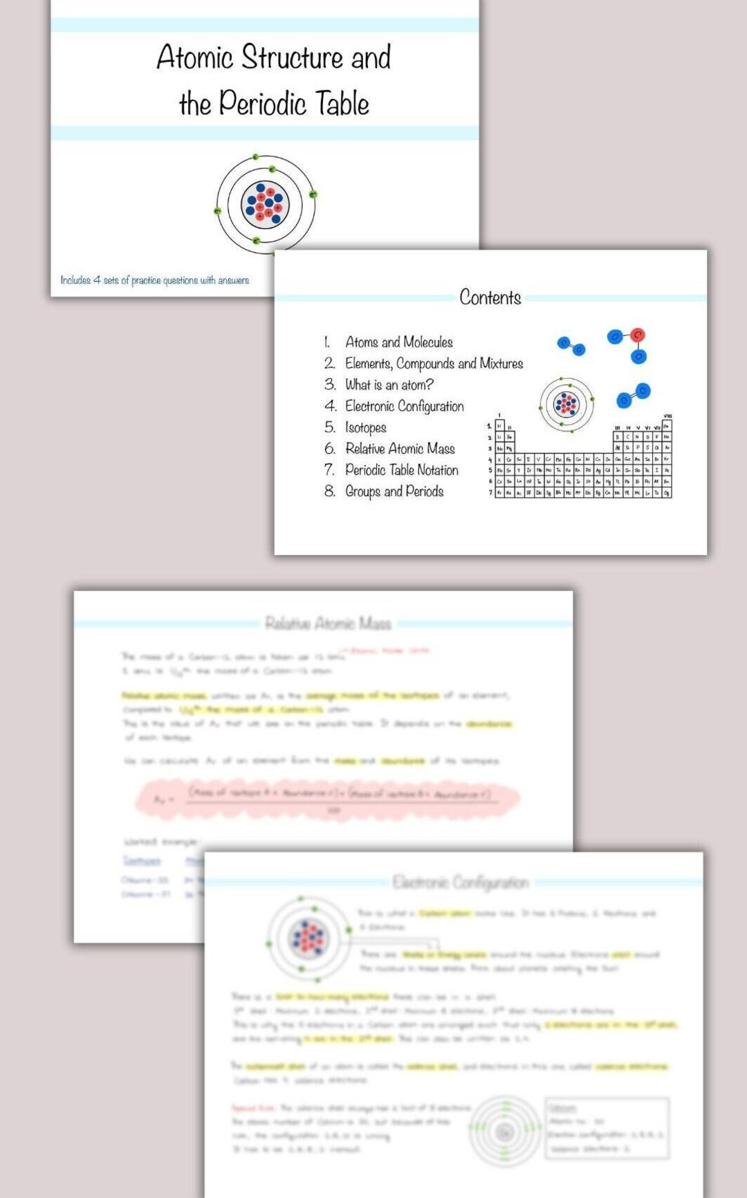 Atomic Structure, Periodic Table Chemistry Handwritten Study Notes ...