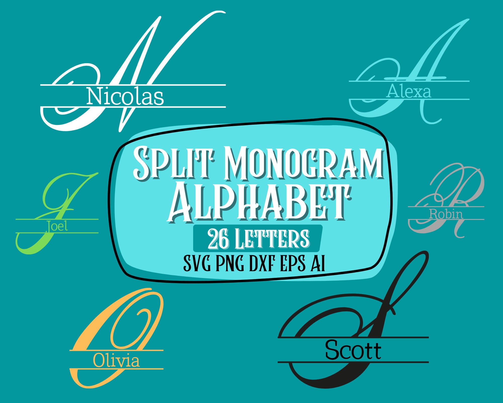 Split Monogram Alphabet SVG DXF PNG Split Monogram Frame - Etsy