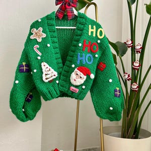 Pnkimera Santa Sweater, Hand Embroidered Cardigan Cute Christmas ...