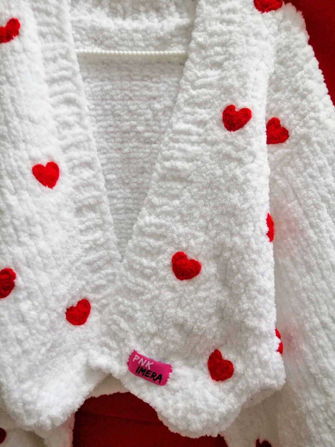 Handmade White Heart Knit Cardigan – Red Heart Crochet Sweater ...