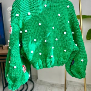 Pnkimera Santa Sweater, Hand Embroidered Cardigan Cute Christmas ...