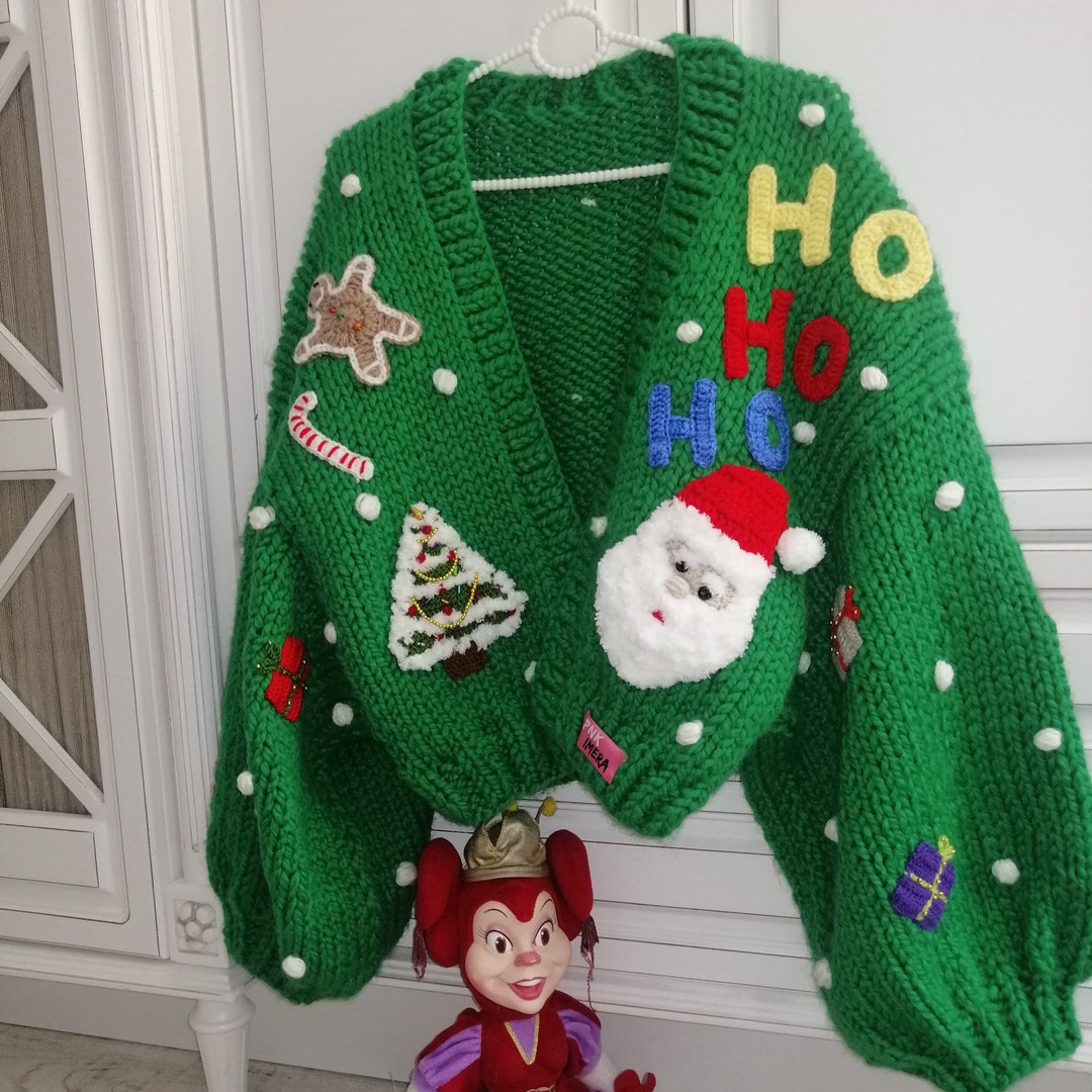 Pnkimera Santa Sweater, Hand Embroidered Cardigan Cute Christmas ...