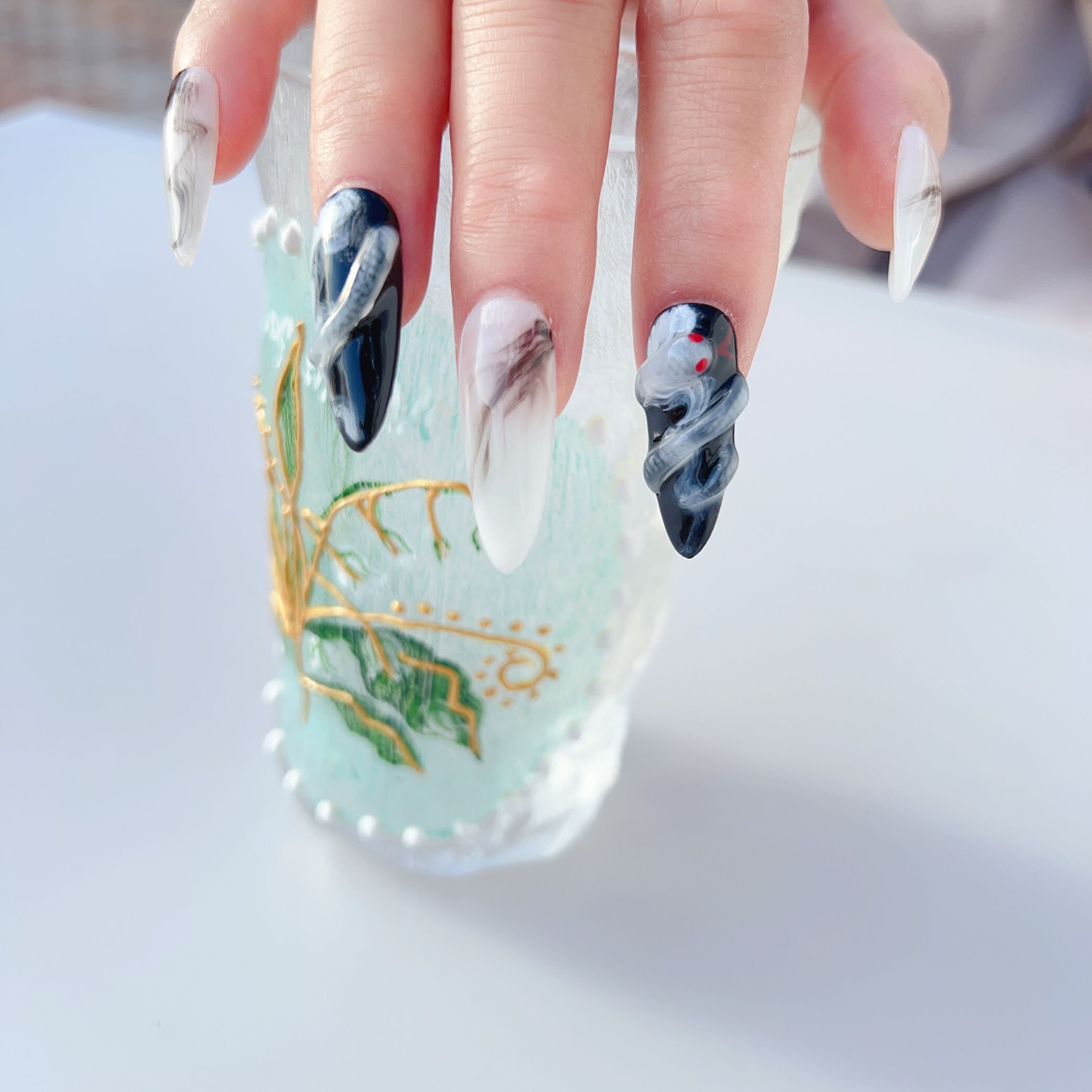 Black Mamba Nails/reusable Push Nails/press Nail Art/unique Long Coffin ...