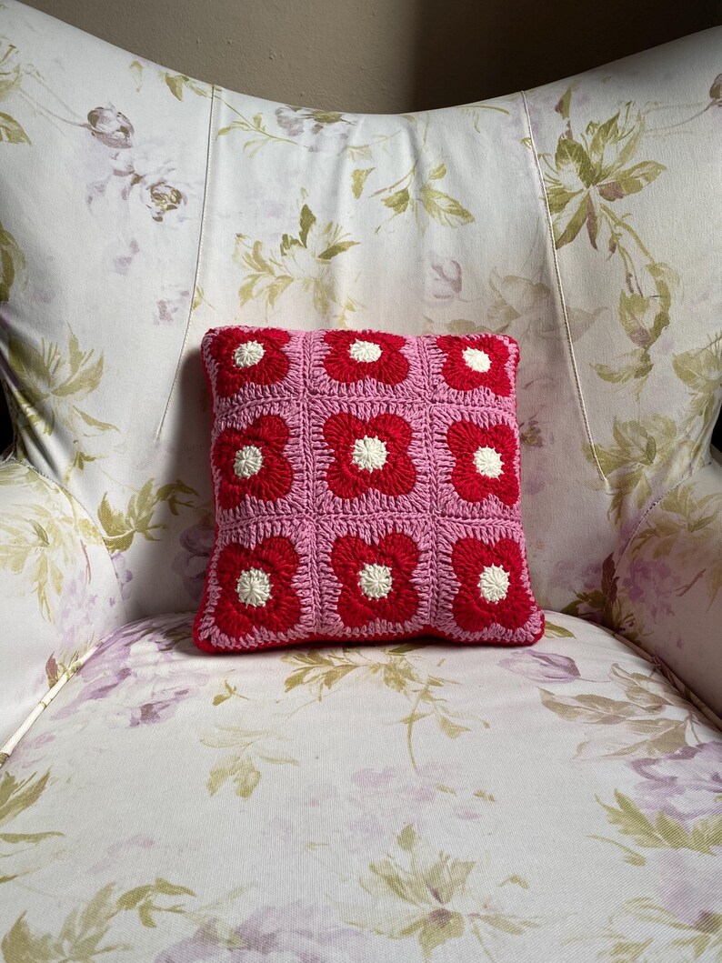 Handmade Crochet Flower Pillow, Crochet Flower Pillow, Crochet Pink ...