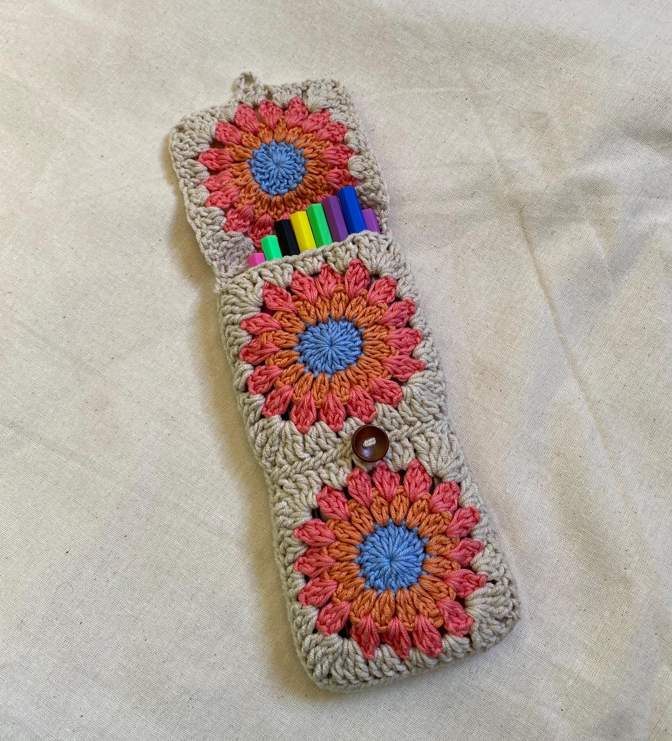 Crochet Pen Pouch, Crochet Pencil Case, Granny Square Pencil Pouch ...