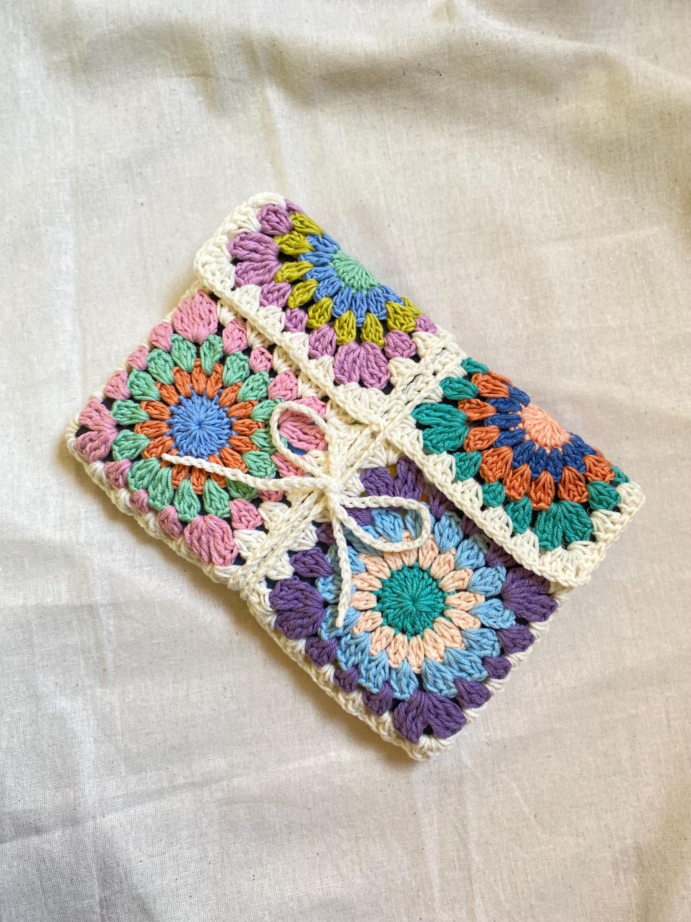 Granny Square Book Cover, Crochet Floral Book Sleeve, Handmade Book ...