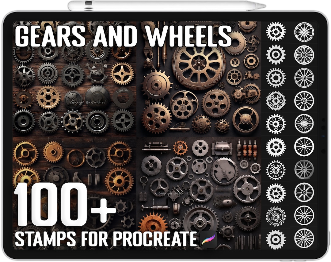 100+ Procreate Gears and Wheels Stamps, Gears and Wheels Brushes for ...