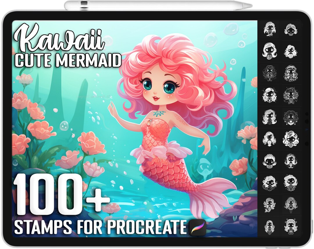 100+ Procreate Kawaii Mermaid Stamps, Unique Realistic Kawaii Mermaid ...