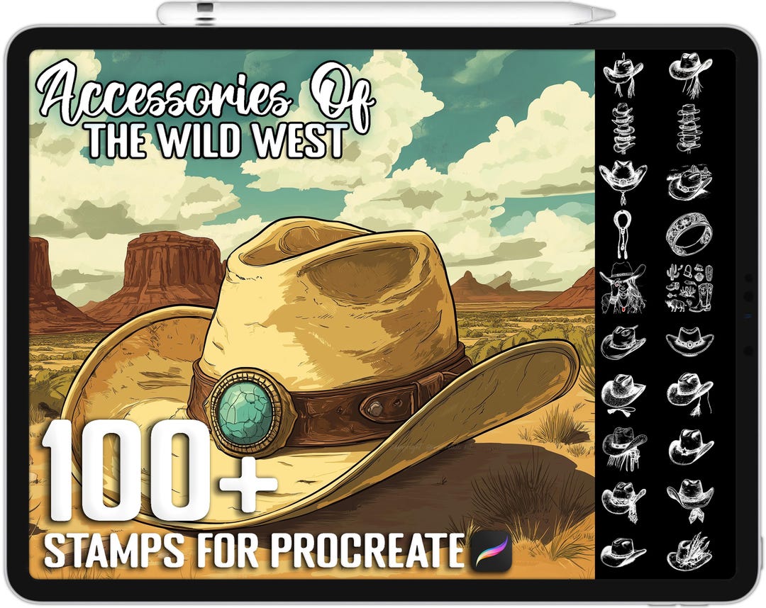 100+ Procreate Accessories of the Wild West Stamps, Realistic Brushes ...
