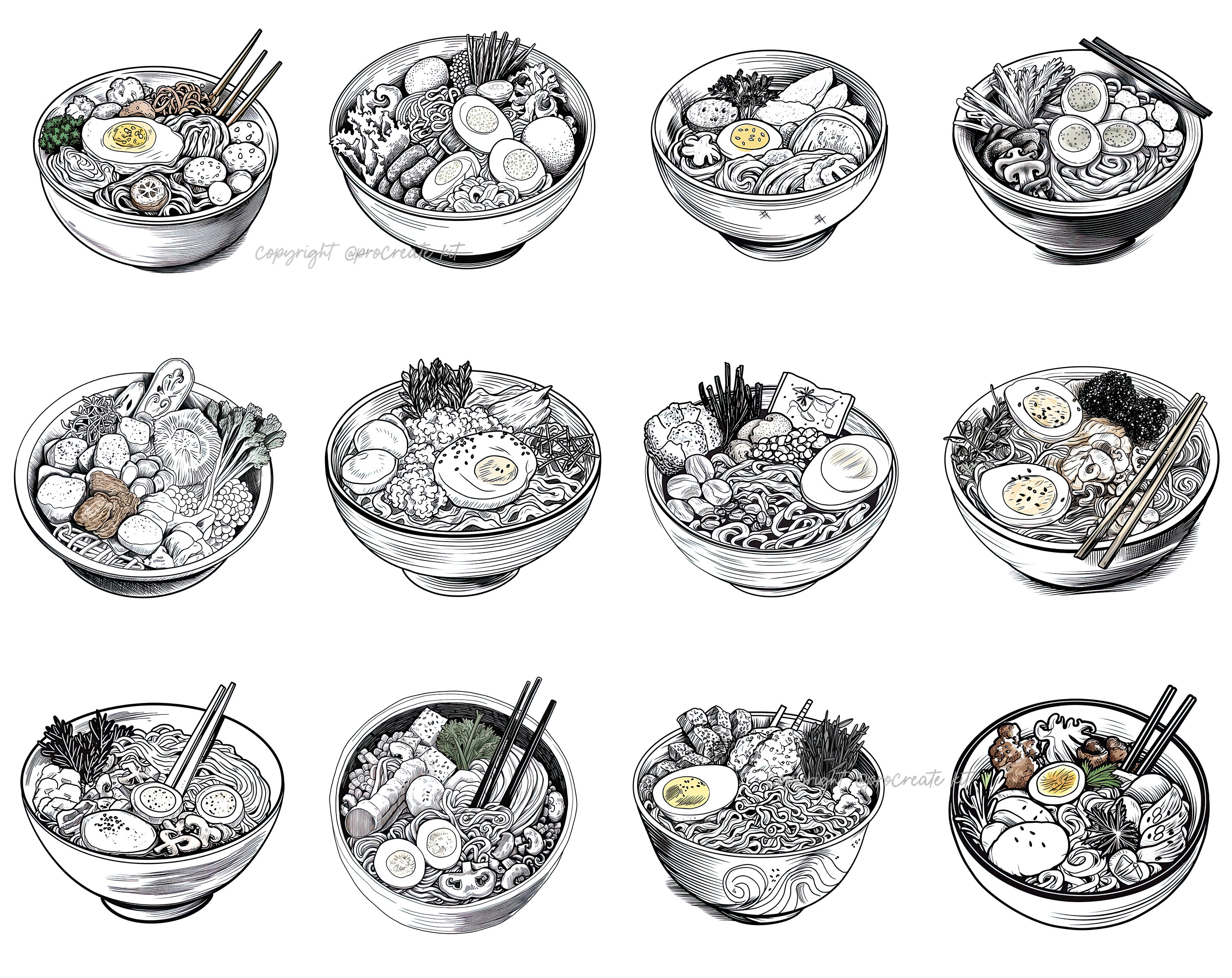 100 Procreate Ramen Food Bowl Stamps Ramen Bowl With Yummy - Etsy