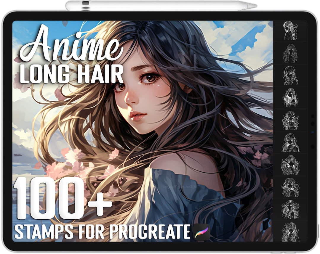 100+ Procreate Anime Long Hair Stamps, Long Hair Guide Brushes for ...