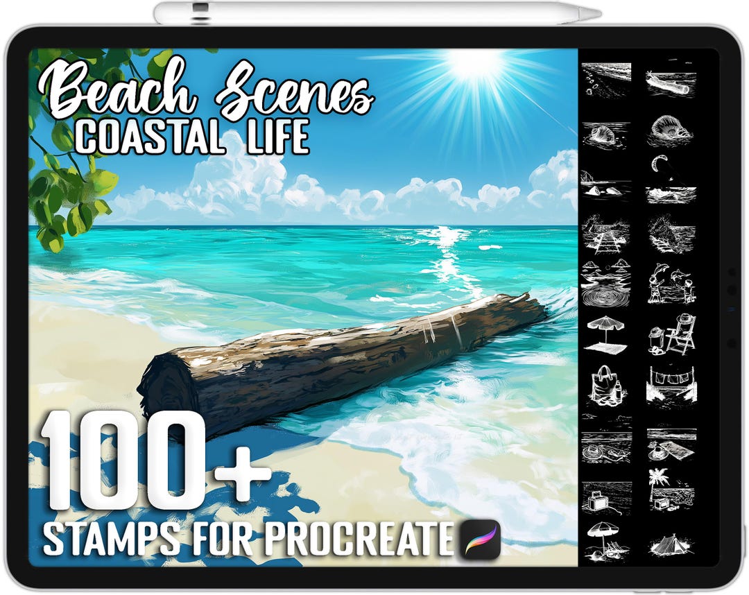 100+ Procreate Beach Scenes & Coastal Life Stamps, Realistic Brushes ...