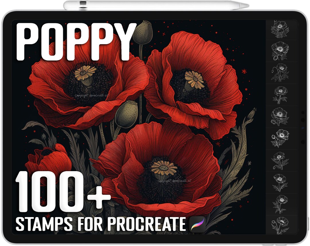100+ Procreate Poppy Flower Stamps, Poppy Brushes for Procreate ...