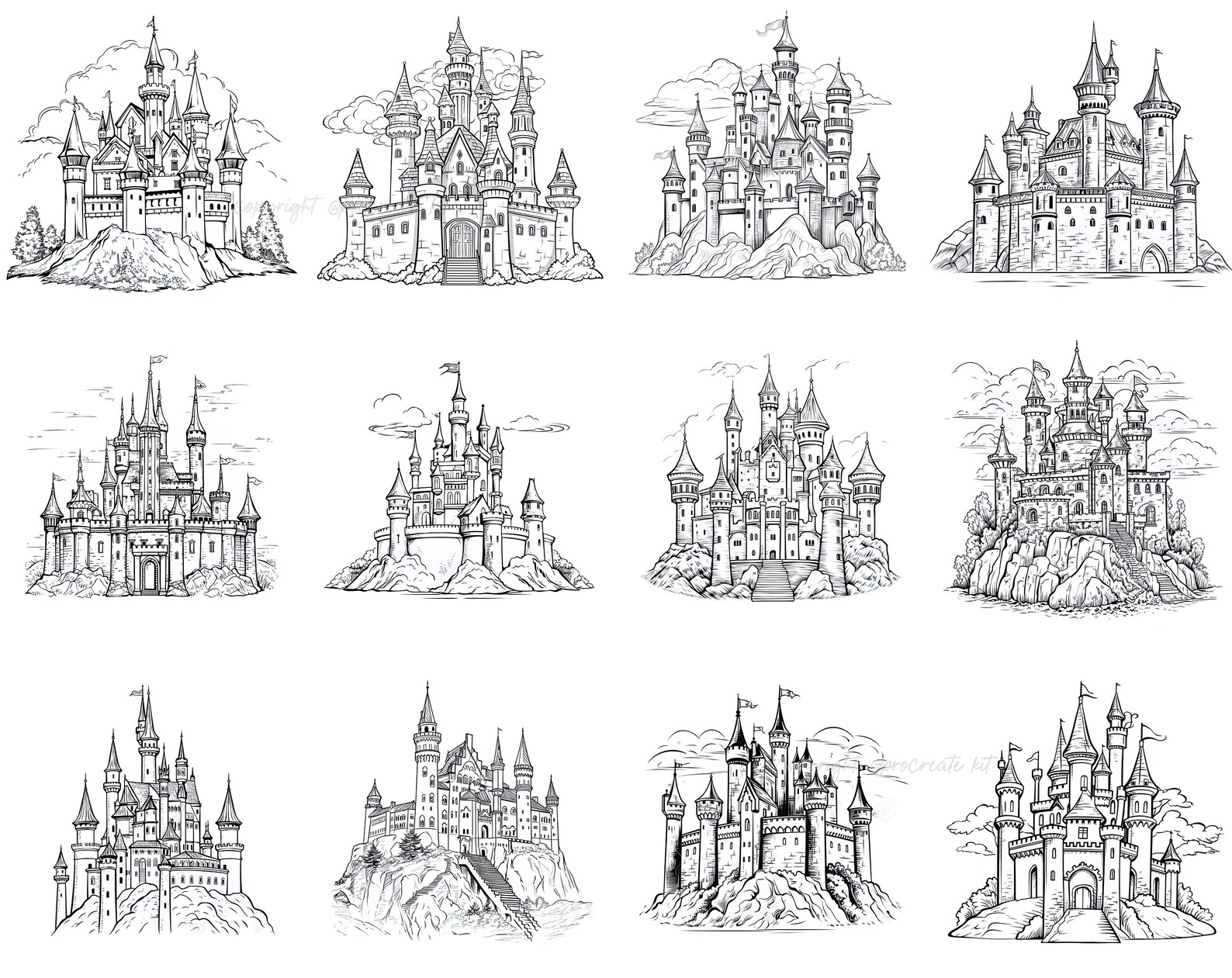 100+ Procreate Castle Stamps, Castle Brushes for Procreate, Instant ...