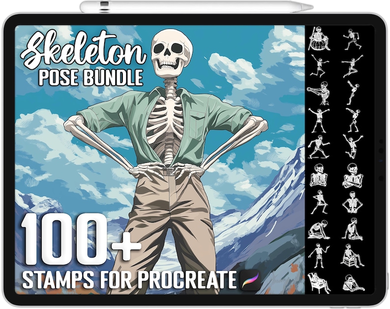 100+ Procreate Skeleton Poses Stamps, Realistic Brushes for Procreate ...