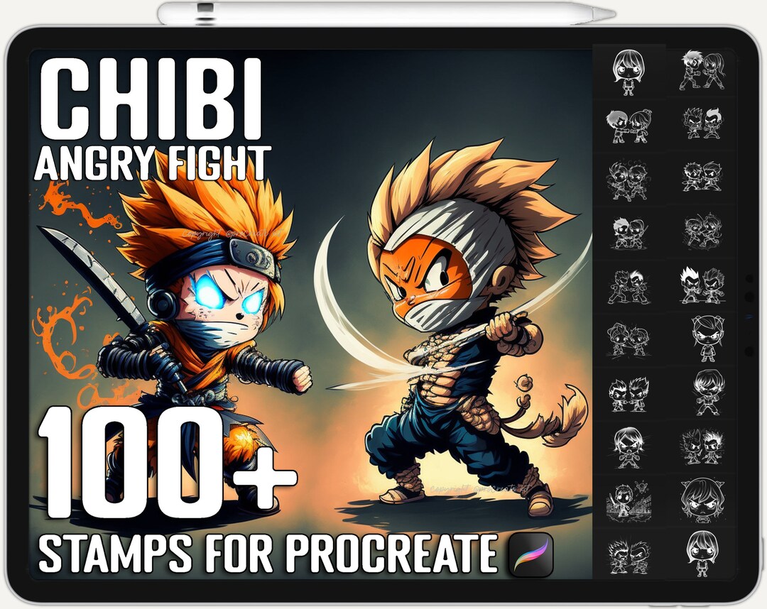 100+ Procreate Chibi Angry Fight Stamps, Chibi Fight Brushes for ...