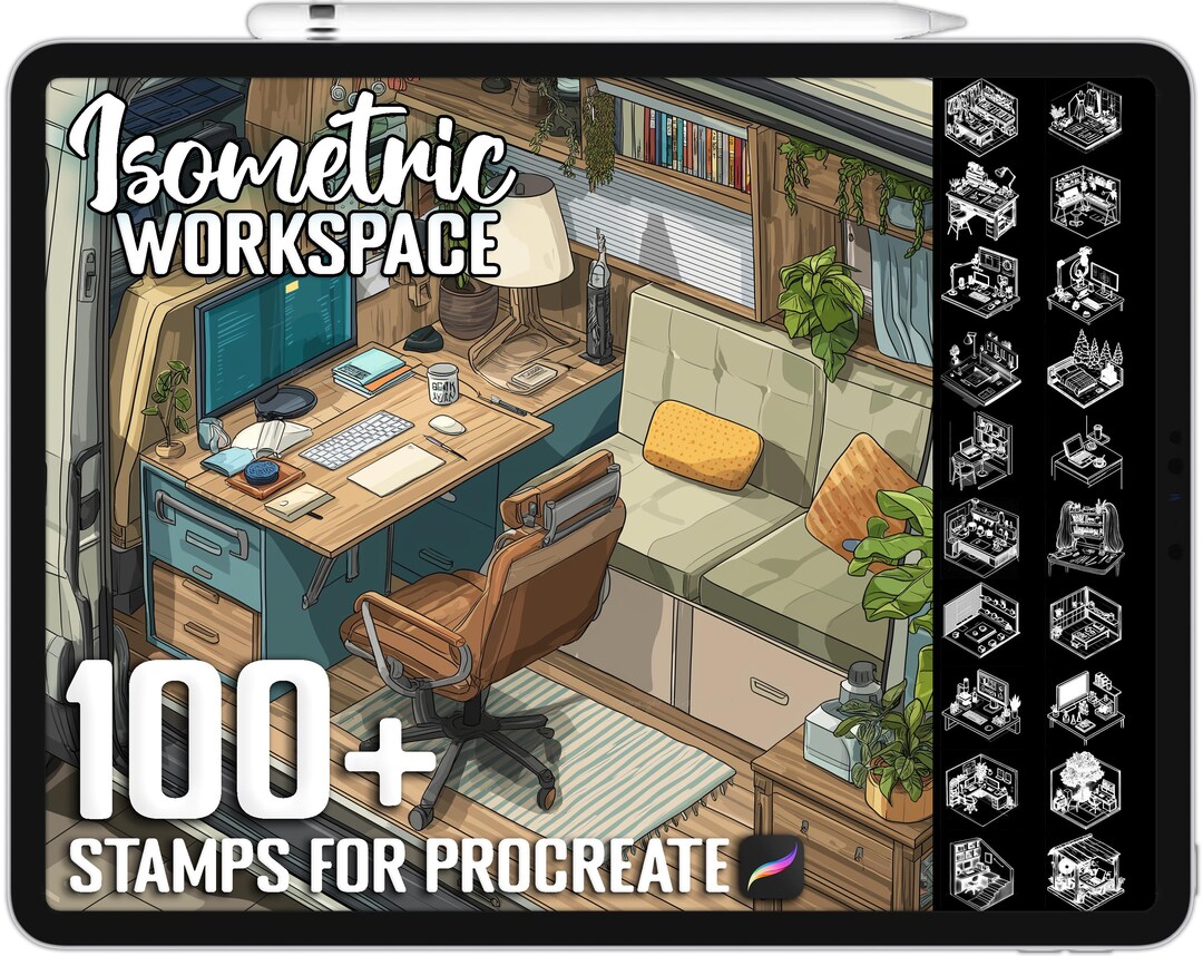 100+ Procreate Isometric Workspace Stamps, Realistic Brushes for ...