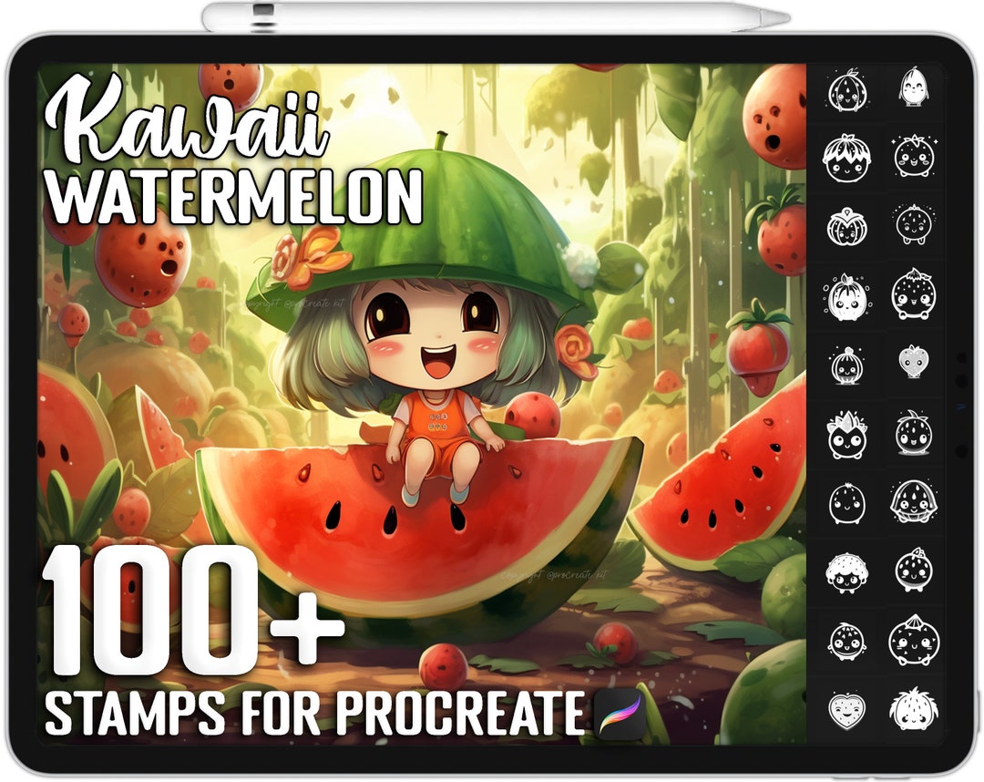 100+ Procreate Kawaii Watermelon Stamps, Unique Realistic Cute ...