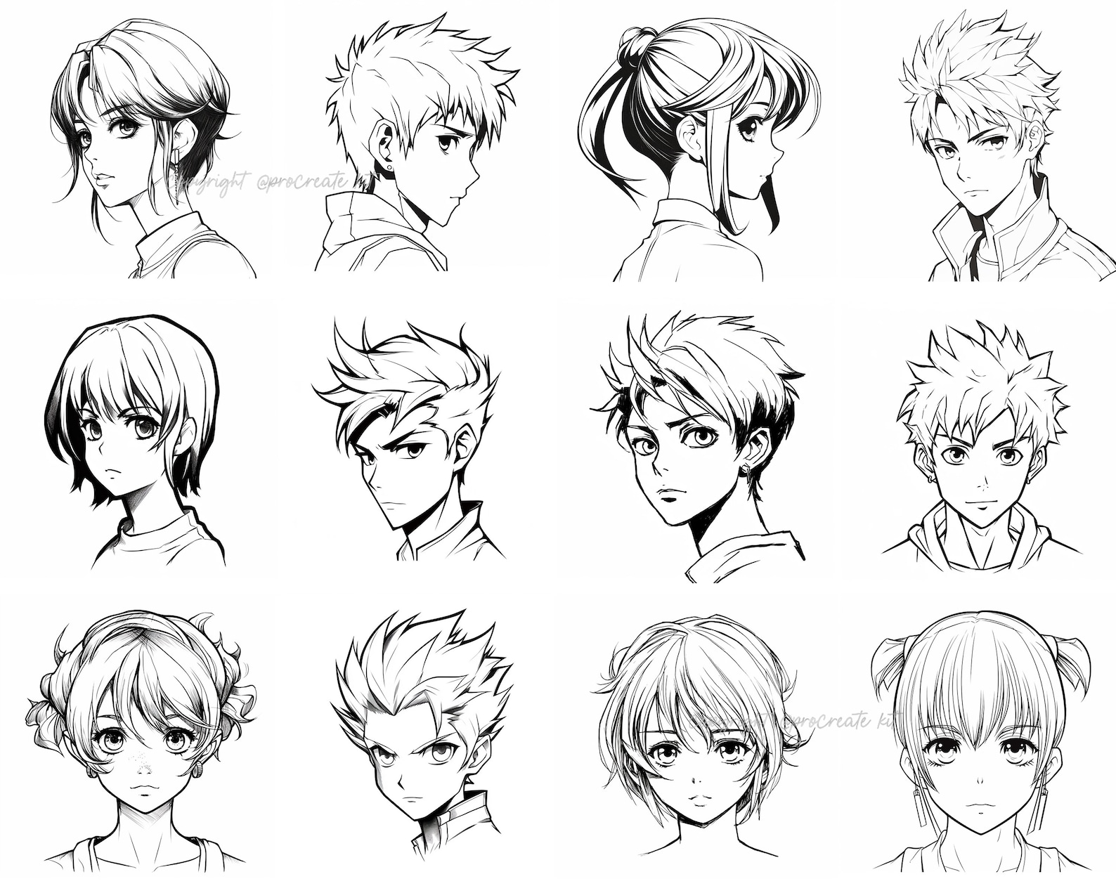 100 Procreate Anime Head Guide Stamps, Anime Head Guide Brushes for ...