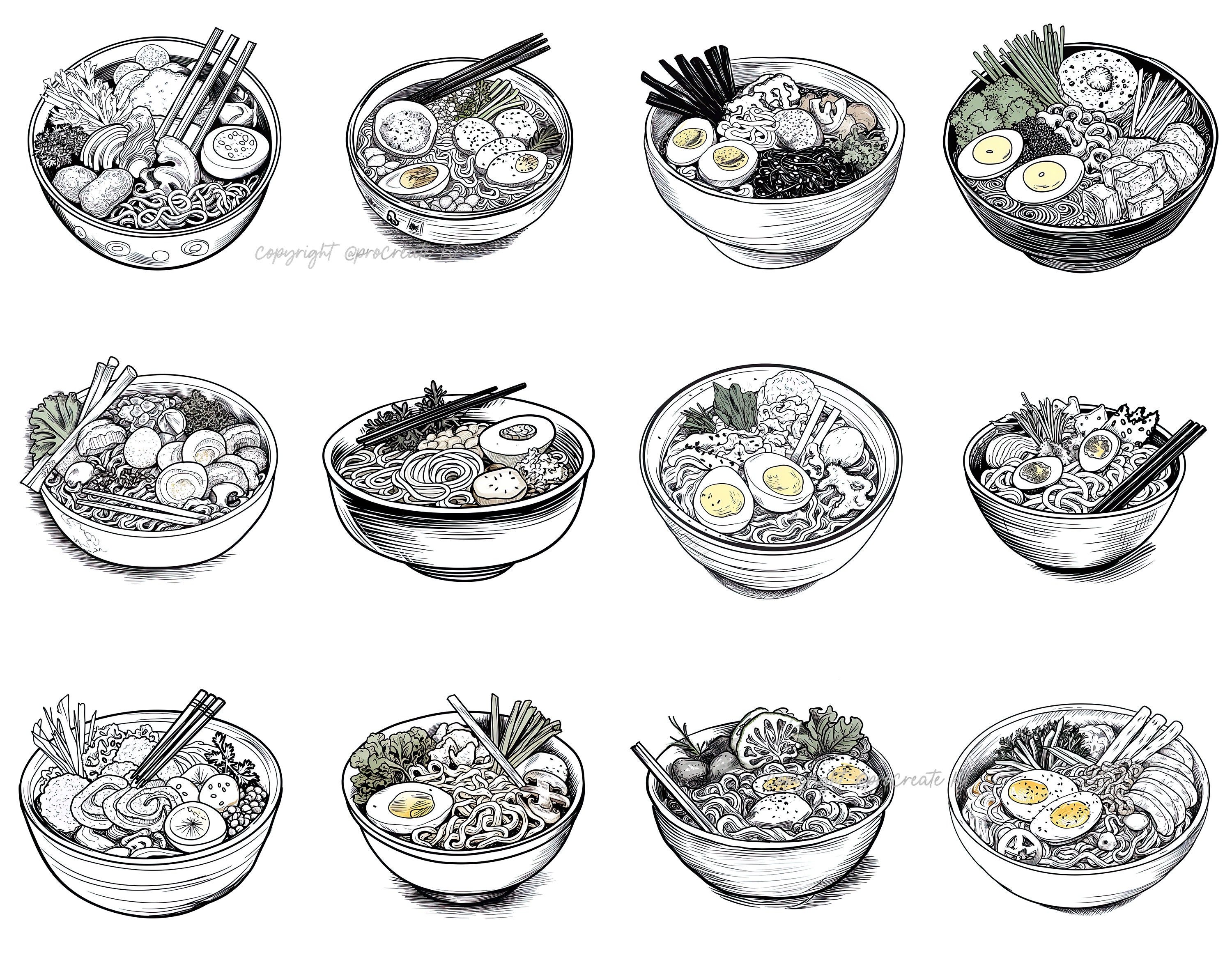 100 Procreate Ramen Food Bowl Stamps Ramen Bowl With Yummy - Etsy