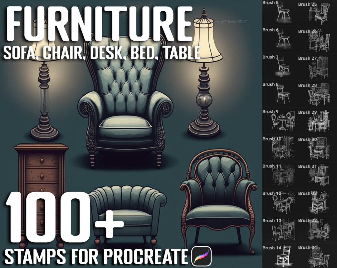 Procreate Furniture Stamps, Furniture Brushes for Procreate, Instant ...