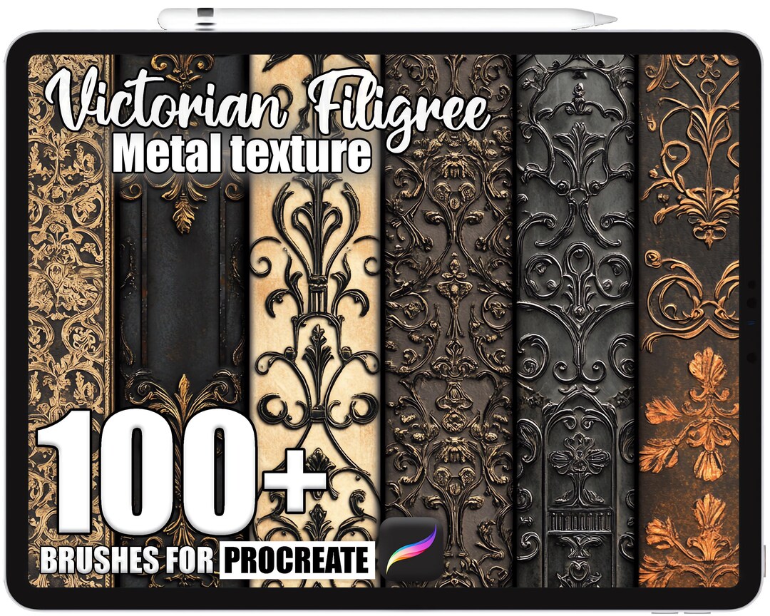 100+ Procreate Victorian Filigree Metal Brushes, Realistic Texture ...