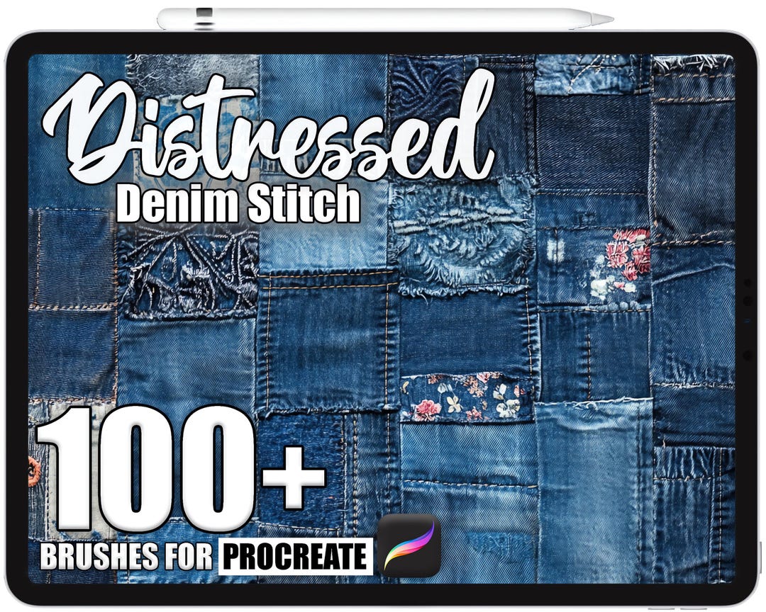 100+ Procreate Distressed Denim Stitch Brushes, Realistic Texture ...