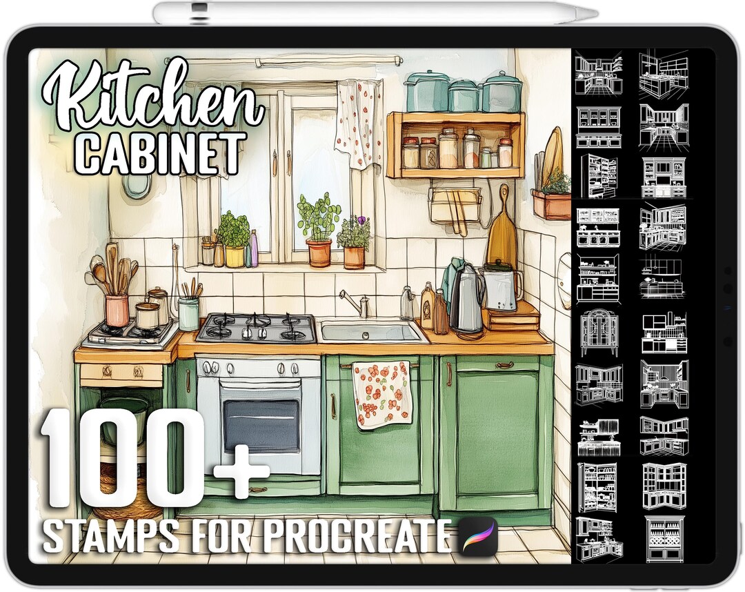 100+ Procreate Kitchen Cabinet Stamps, Brushes for Procreate, Instant ...