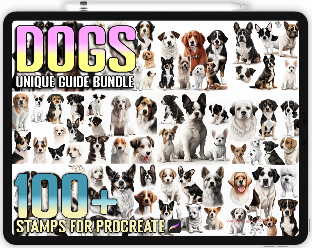 100+ Procreate Dog Stamps, Unique Dog Guide Brushset Bundle for ...