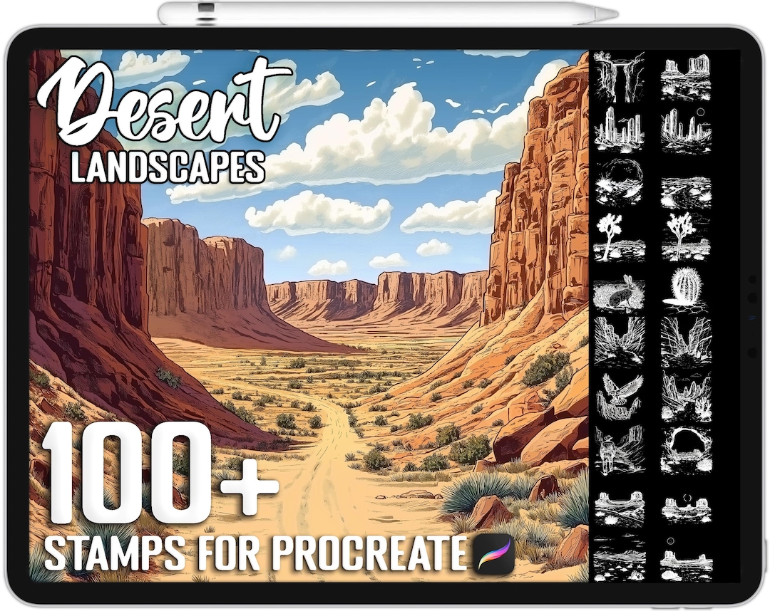 100+ Procreate Desert Landscapes & Frontier Scenery Stamps, Realistic ...