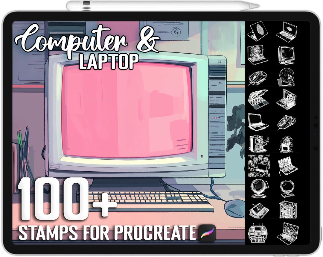 100+ Procreate Laptop & Computer Stamps, Brushes for Procreate, Instant ...