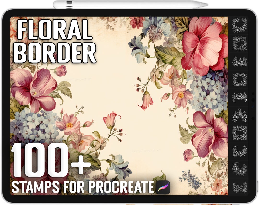 100+ Procreate Floral Border Stamps, Floral Border Guide Brushset ...