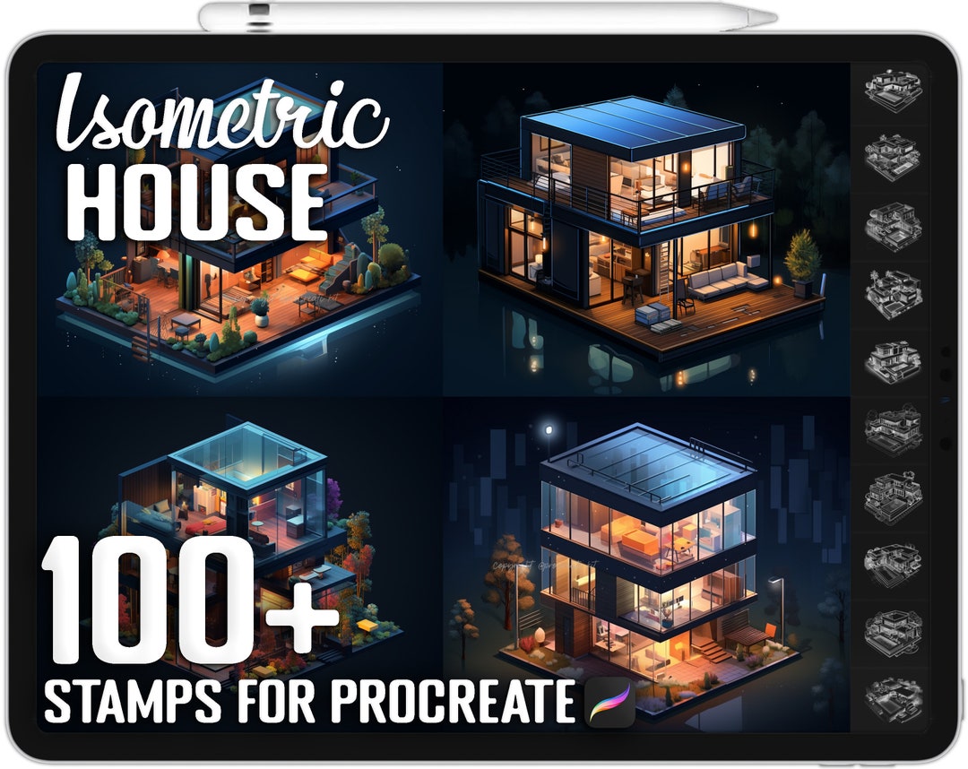 100+ Procreate Isometric House Stamps, Isometric House Brushes for ...