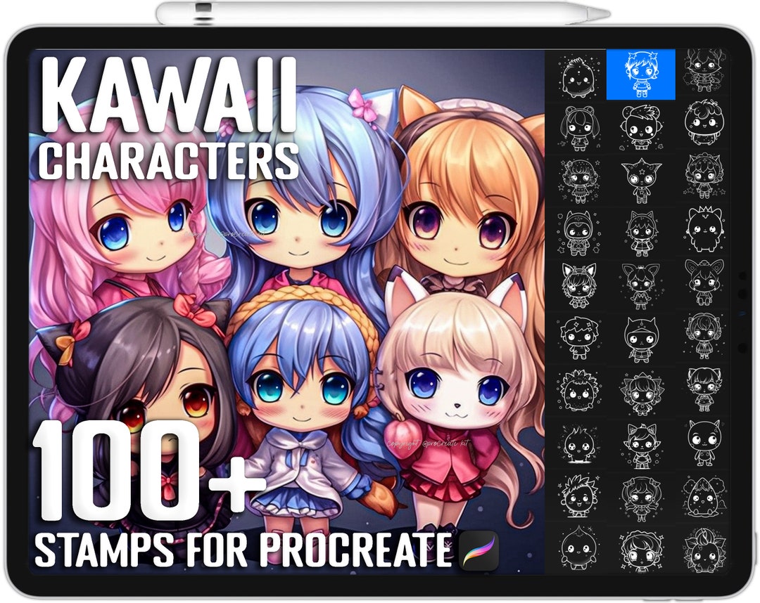 100+ Procreate Kawaii Character Stamps, Kawaii Character Brushes for ...