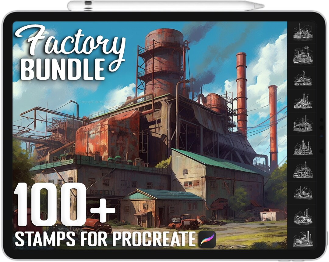 100+ Procreate Factory Stamps, Factory Brushes for Procreate, Instant ...