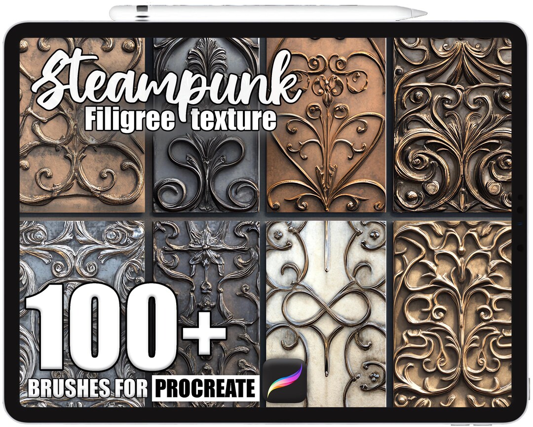100+ Procreate Steampunk Filigree Brushes, Realistic Texture Brushes ...
