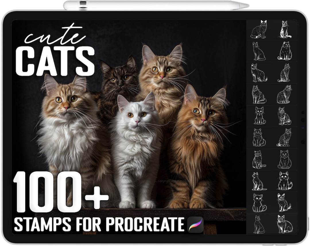 100+ Procreate Cat Stamps, Cat Brushes for Procreate, Instant Digital ...