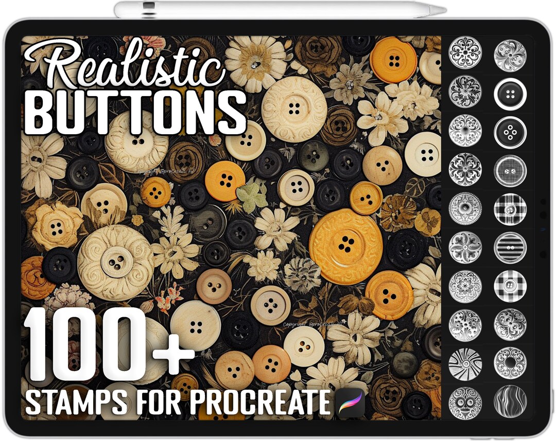 100+ Procreate Realistic Button Stamps, Shirt Coat Button Brushes for ...