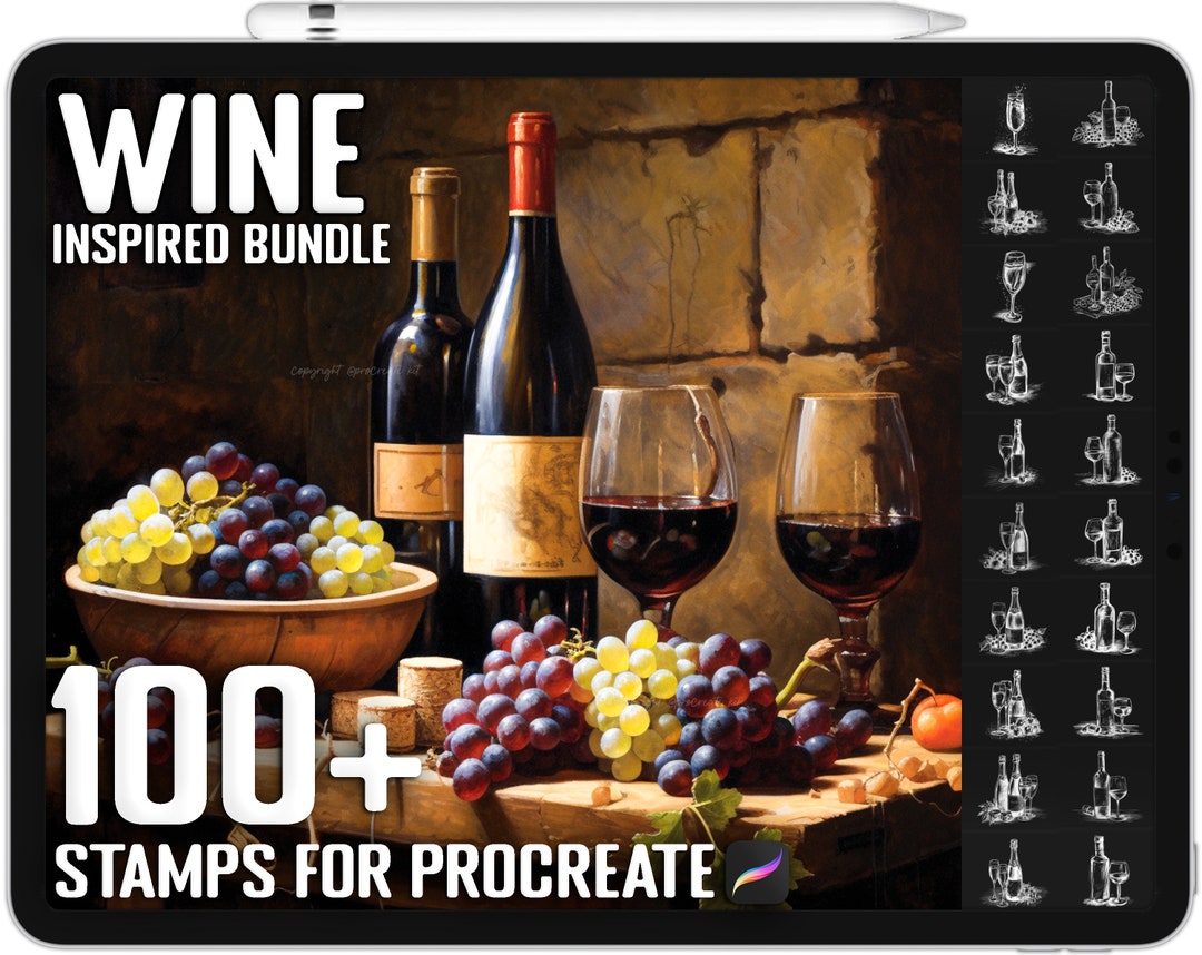 100+ Procreate Wine Inspired Stamps, Wine Bottles Glasses Brushes for ...