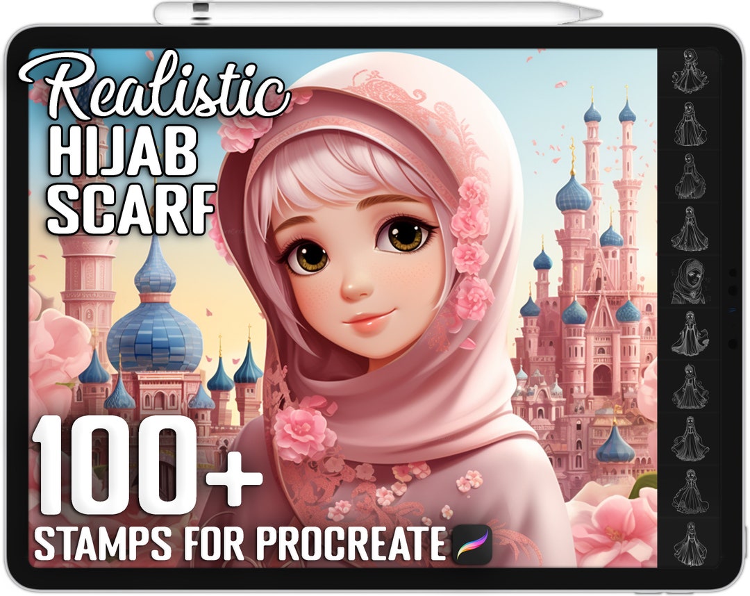 100 Procreate Hijab Scarf Stamps, Hijab Scarf Guide Brushset Bundle for ...