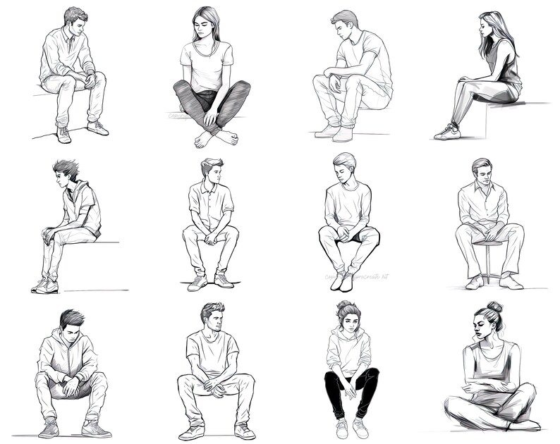 100 Procreate Sitting Pose Stamps Sitting Pose Brushes for - Etsy
